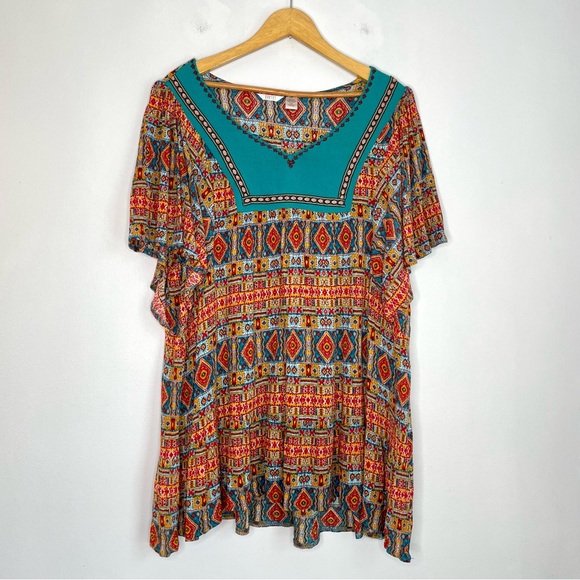 Kaktus | Tops | Kaktus Embroidered Aztec Boho Flutter Sleeve Blouse ...